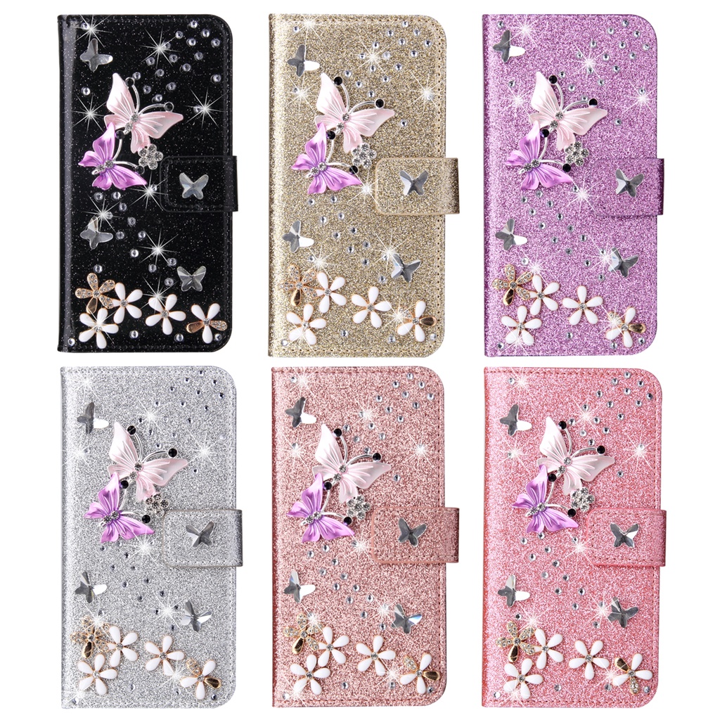 Para Samsung Galaxy A16 A06 A56 A36 A26 S25 S24 ultra Diamante Borboleta Flip Suporte Telefone ...