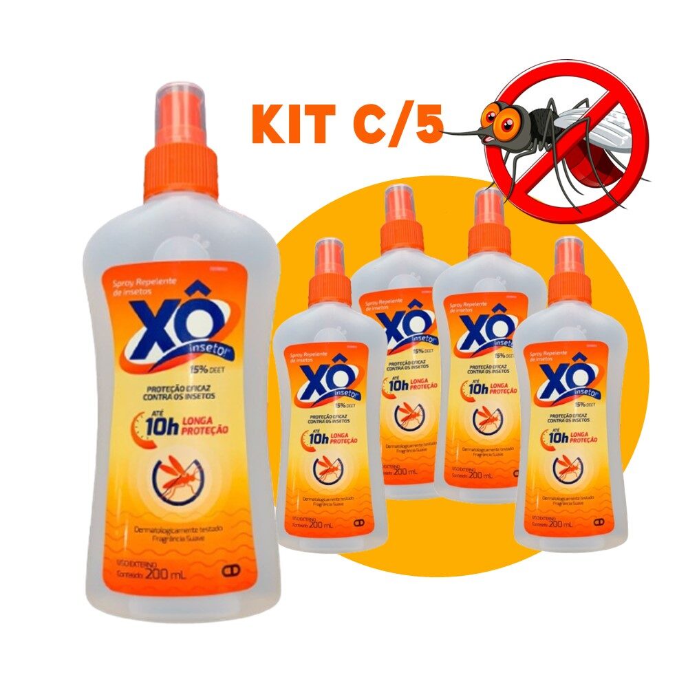 Kit 5 Repelentes Insetos Spray Xô Inseto 15% Deet 10h 200ml | Shopee Brasil