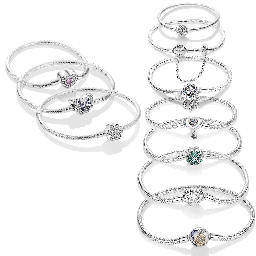 S925 Pulseira De Prata Pandora Básica Floco De Neve Corrente Fivela ...