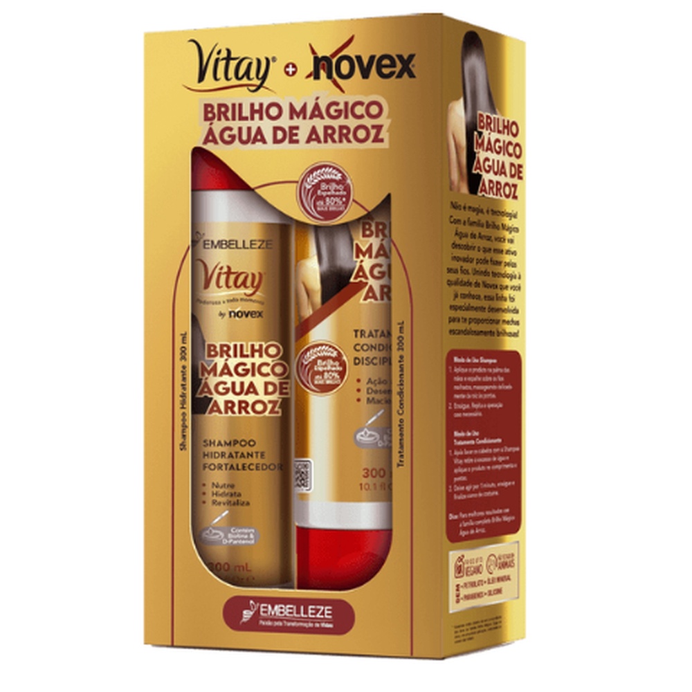 VITAY NOVEX AGUA DE ARROZ SHAMPOO 300ML+CONDICIONADOR 200ML | Shopee Brasil