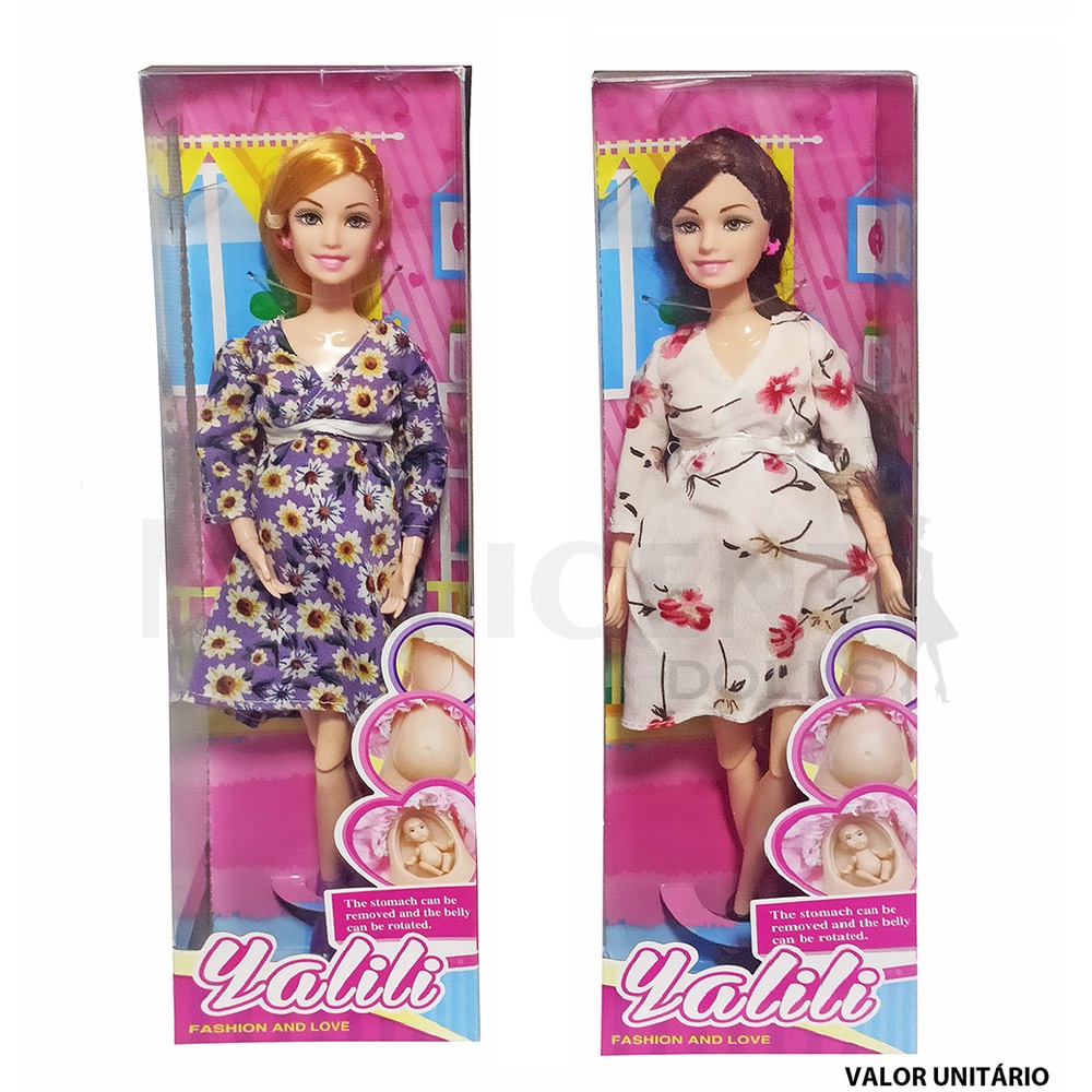 Boneca Yalili Grávida Gêmeos Articulada Estilo Barbie Lacrada Bebê ...