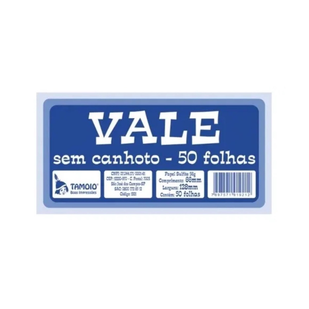 Bloco De Vale Sem Canhoto 50 Folhas Tamoio | Shopee Brasil