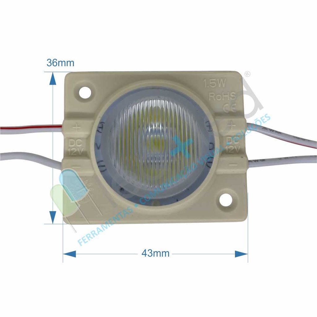 10 Super Módulo LED 3030 tipo Lateral com Lente 55° cor Branco Frio ...
