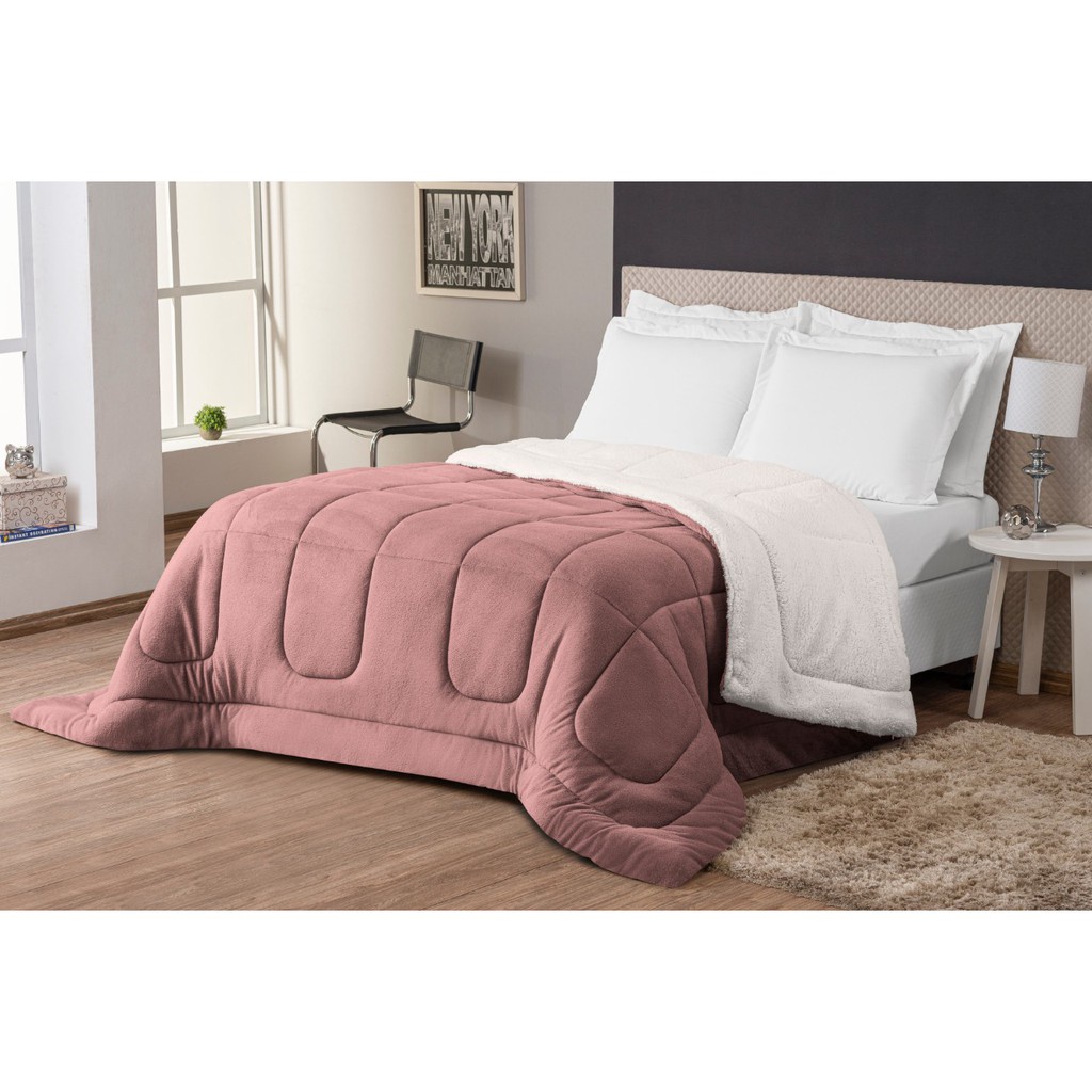 Edredom Sherpa Pele de Carneiro e Manta Casal Queen Cor Rosa | Shopee ...