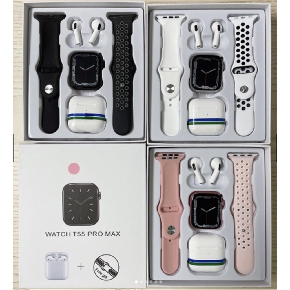 " Estoque " 2022 T55 Pro Max Smartwatch TWS Fone De Ouvido 2 Em 1 BT Chamada Reloj Inteligente ...