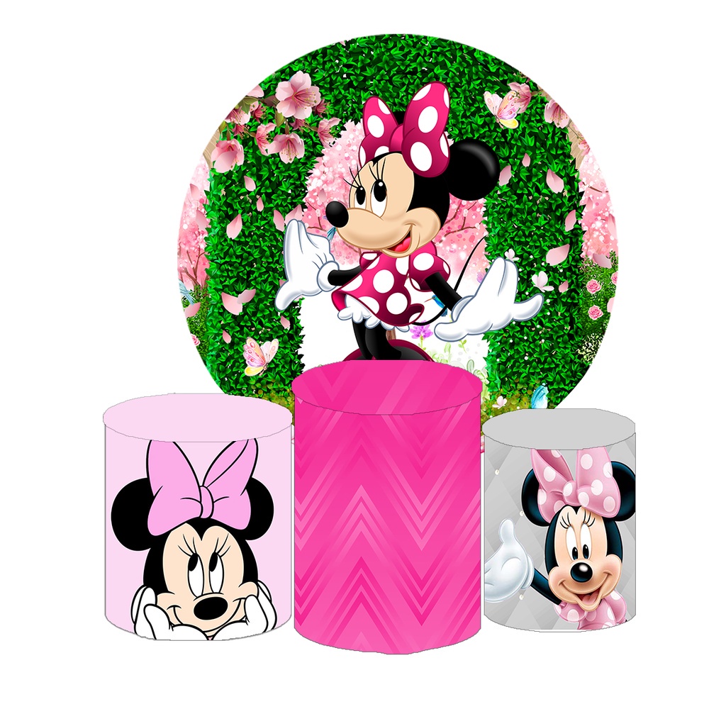 Kit Painel Redondo Sublimado E Trio Capas Cilindros - Minnie Rosa ...