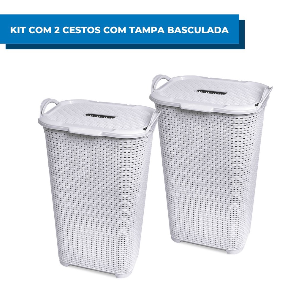 Kit Com 2 Cestos De Roupas Multiuso Rattan Organizador Com Tampa Branco ...