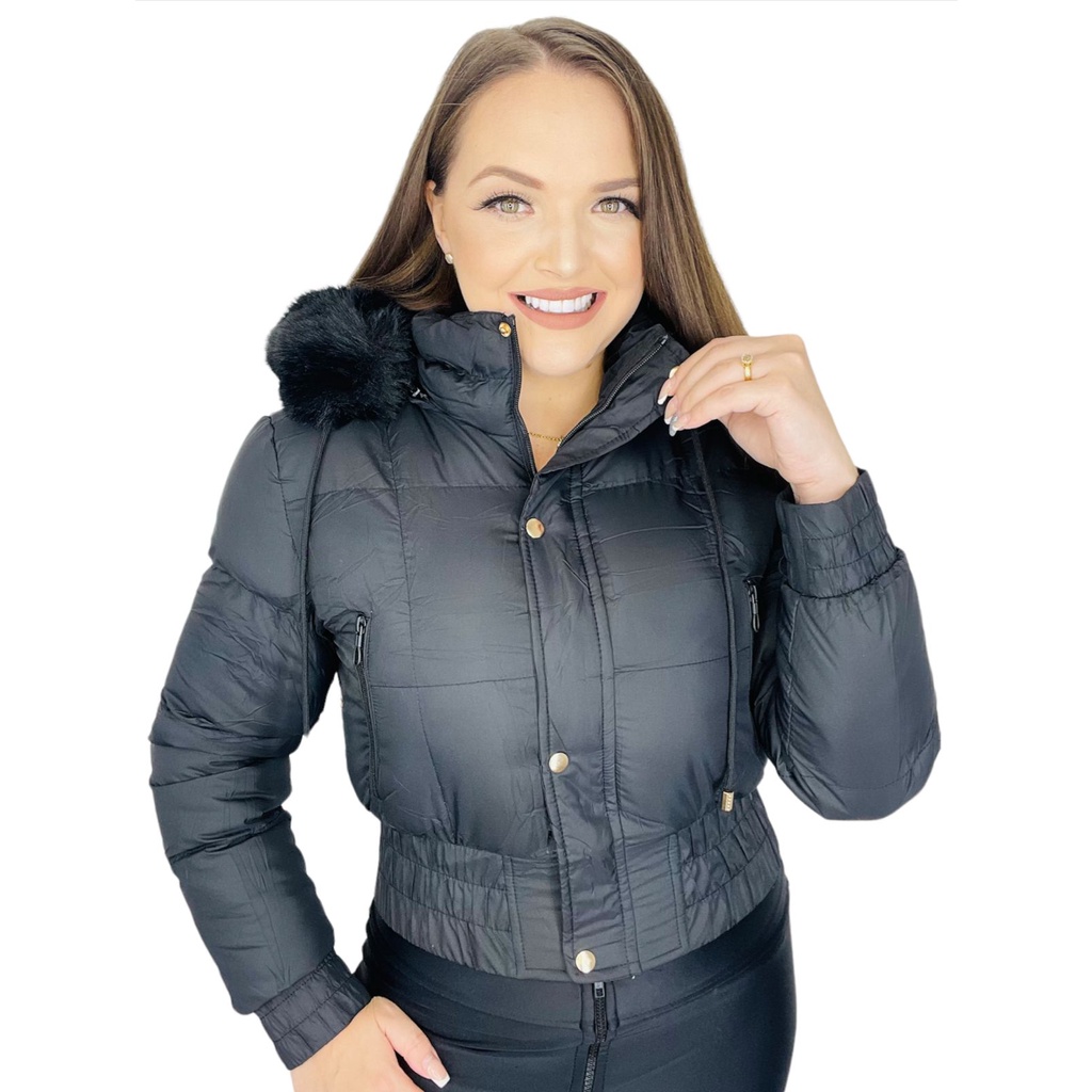 Jaqueta Feminina Puffer Lisa Com Capuz Shopee Brasil