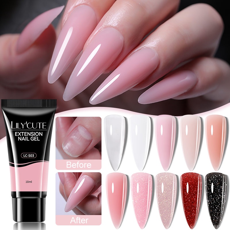 LILYCUTE Gel De Extensão Rápida Unhas Nude Pink Glitter Soak Off Semi Permanente Arte De ...
