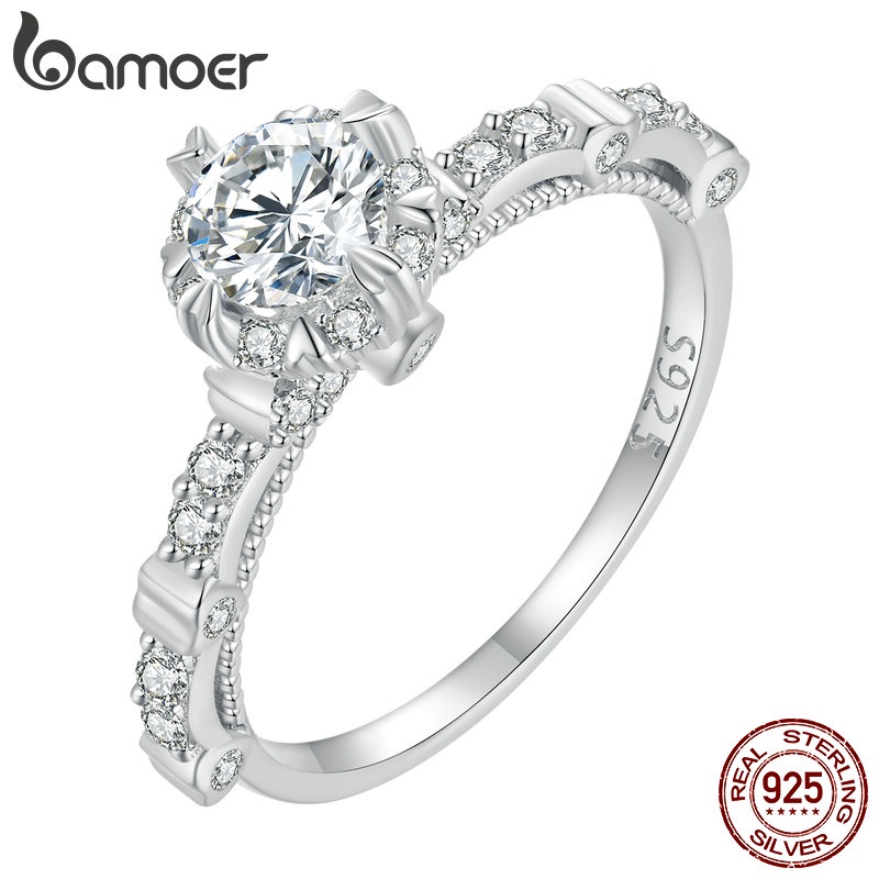 Bamoer 925 Prata 0,5ct Moissanite Ring Jóias Clássicas Moda Para Mulheres MSR023 - Faz a Boa!