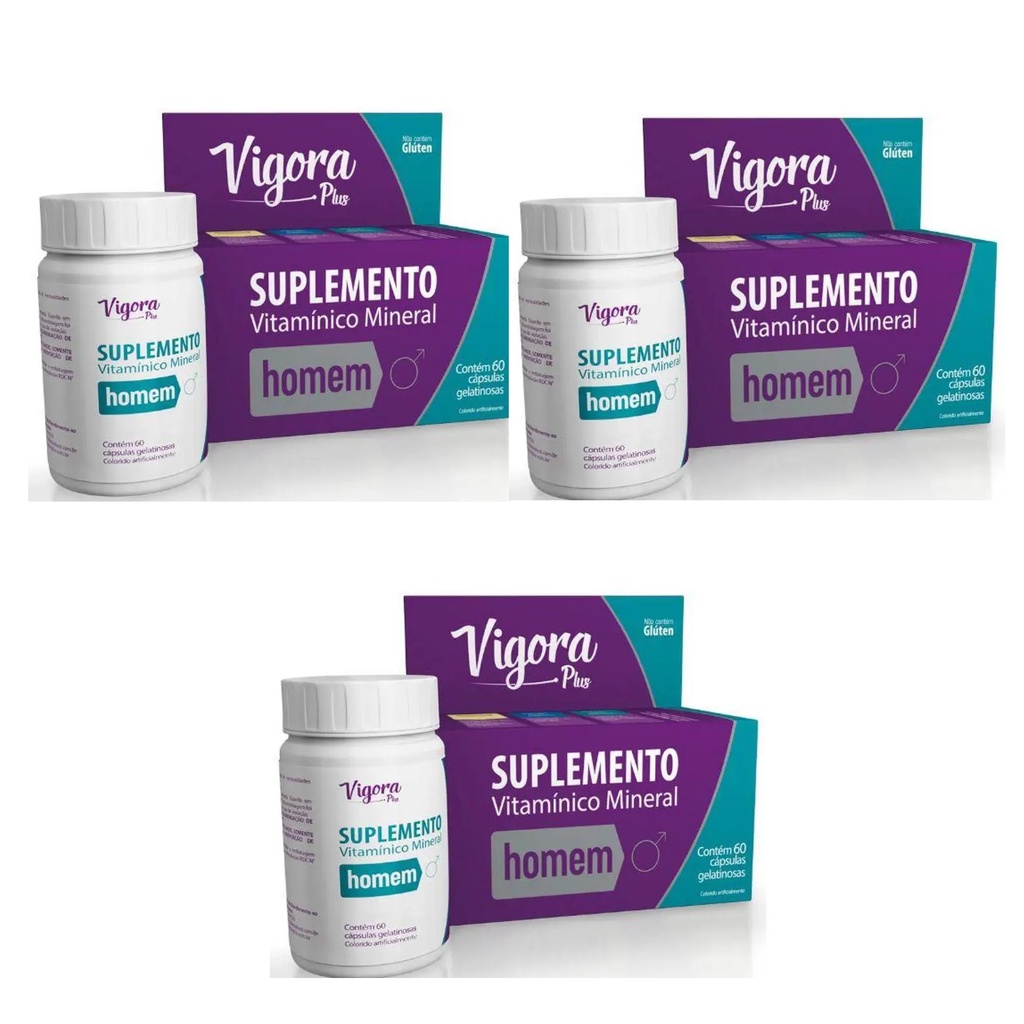 Kit 3 cxs Vigora Plus Homem 60 Cápsulas Prati Dinaduzzi | Shopee Brasil