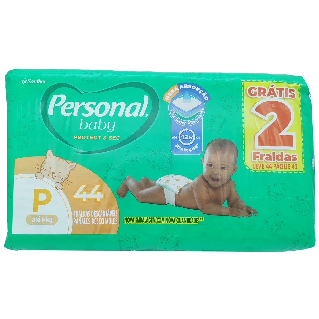 Kit Fralda PERSONAL PROTECT SEC MEGA 44 Unidades de Fraldas Tamanho P ...
