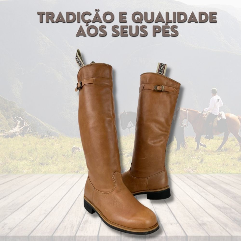 Bota Campeira Unissex Lince Couro Bovino Caramelo Sola De Pneu ...