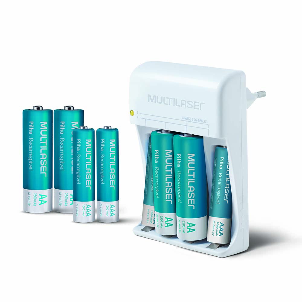 Carregador de Pilhas Aa/Aaa + 8 Pilhas Multilaser - CB093 | Shopee Brasil