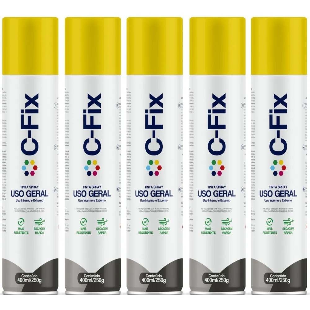 Kit 5 Tintas Spray Amarelo Uso Geral Inter/exter 400ml C-fix | Shopee ...