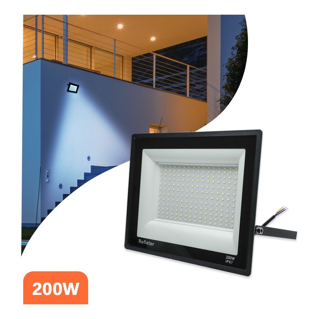 Refletor Led 200w Holofote Externo Jardim Ip67 Bivolt 6500k | Shopee Brasil