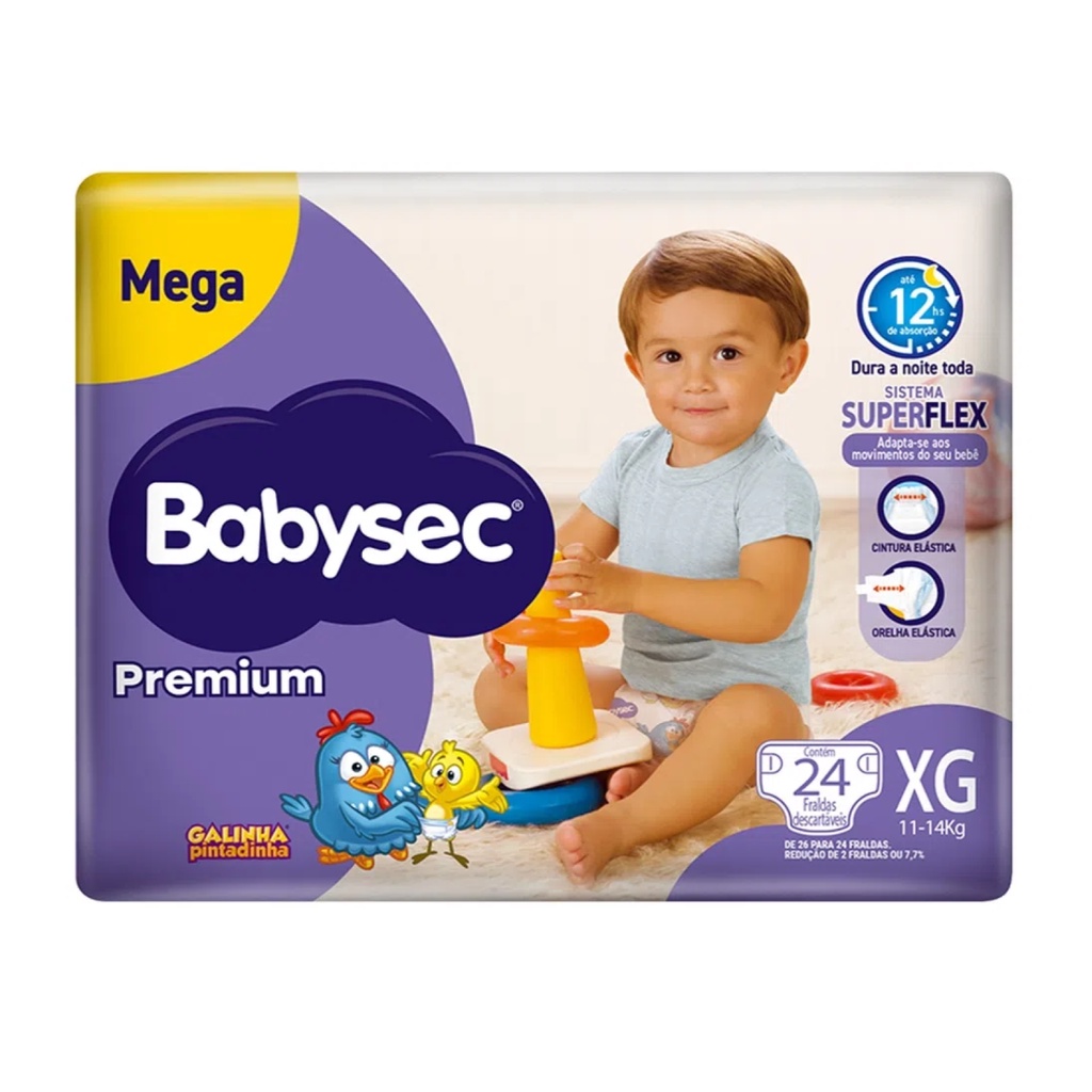 Fralda Galinha Pintadinha Babysec Premium XG com 24 Unds | Shopee Brasil