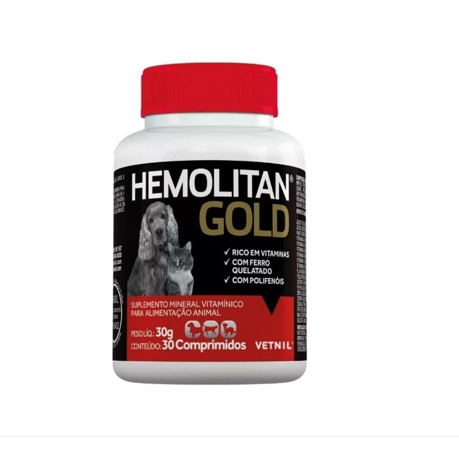 Hemolitan Gold 30 Comp. Suplemento Vitamínico Cães E Gatos | Shopee Brasil