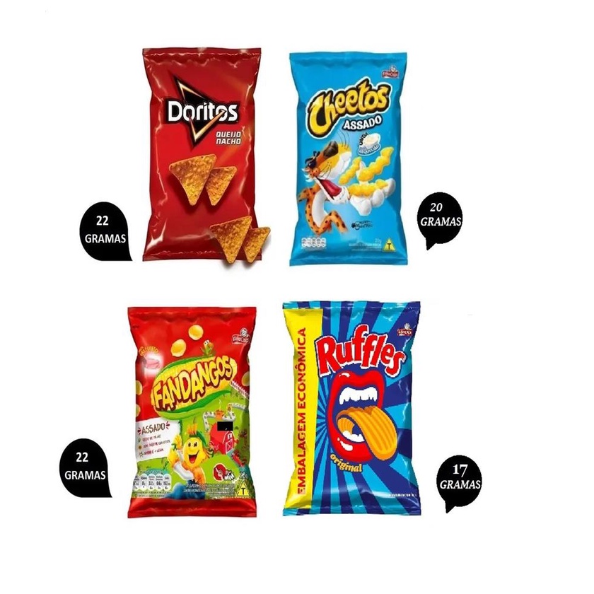 Kit 75un Elma Chips Doritos + Ruffles + Fandangos + Cheetos | Shopee Brasil
