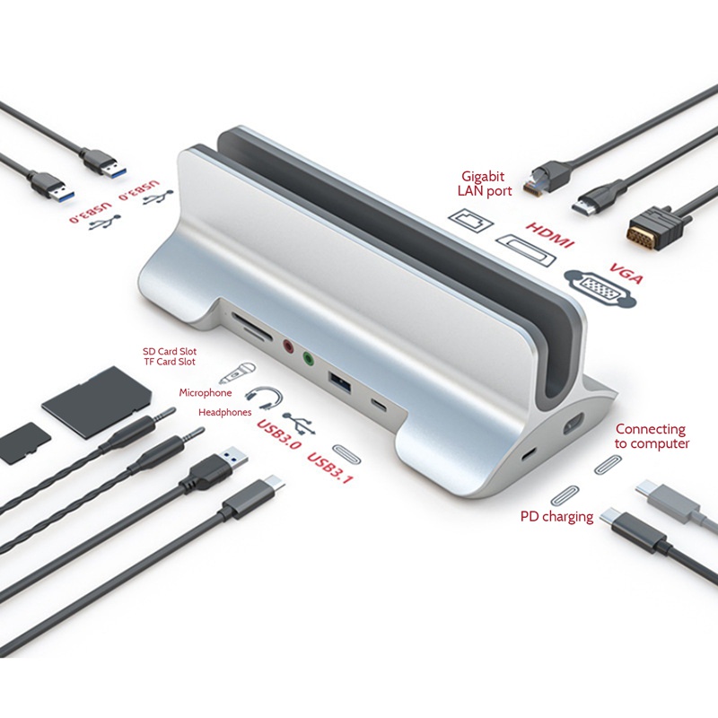 12 Em 1 USB c HUB Suporte Vertical Para Notebook Compatível Com HDMI 4K ...