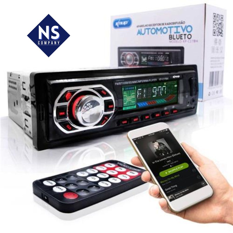 Aparelho de Som Automotivo Bluetooth Knup KP-C17BH Toca CD Rádio AM FM Cartão de Memória SD iPod ...
