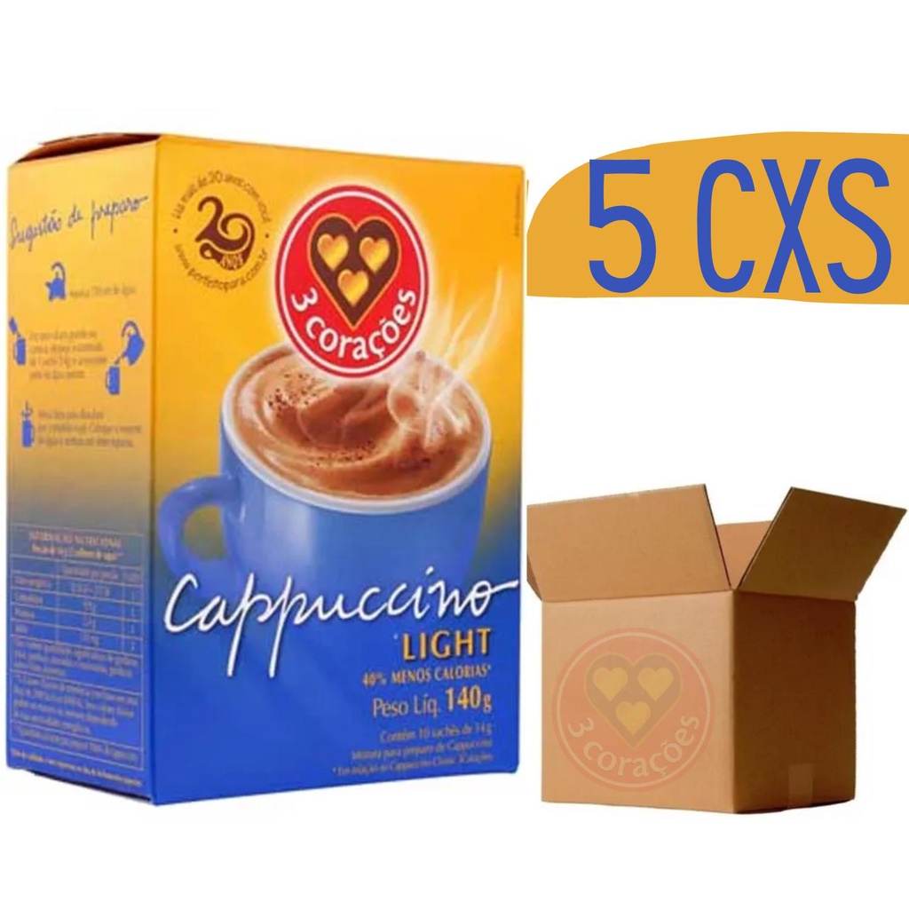 Cappuccino Light 3 Corações em Sachê Individual 14g - 50 UNIDADES - Faz ...