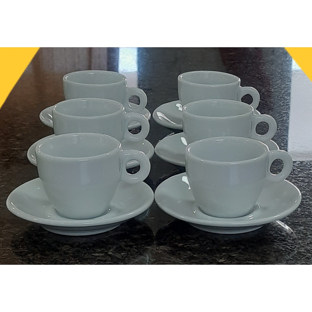 Kit Jogo 6 xícaras Café 80ml Cônica com pires - Porcelana branca | Shopee Brasil
