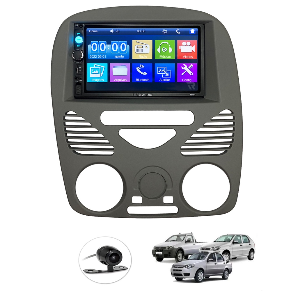 Kit Central Multimidia DVD 2 Din Mp5 Fiat Palio Fire Siena Strada G2 Sem Ar Condicionado Cinza ...