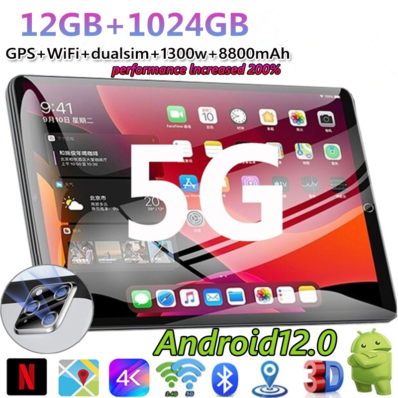 2024 Novo RAM 12GB + ROM 1024GB WiFi Tablet PC Ten Core 5G 4G Android ...