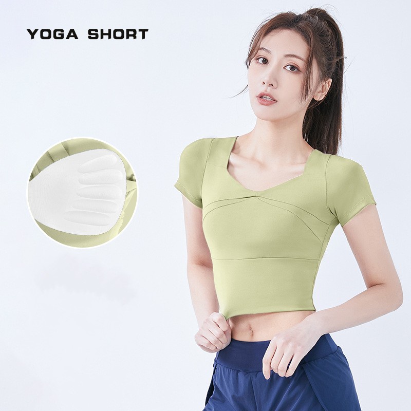 Camisa de Yoga Feminina com Bra Pads Padding para Fitness e Running ...