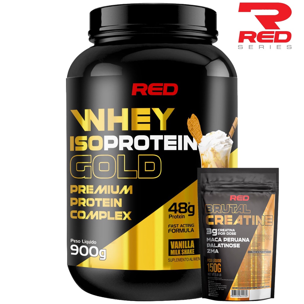 Kit Whey Isoprotein Gold 900g + Brutal Creatina 150g Refil - Red Series ...