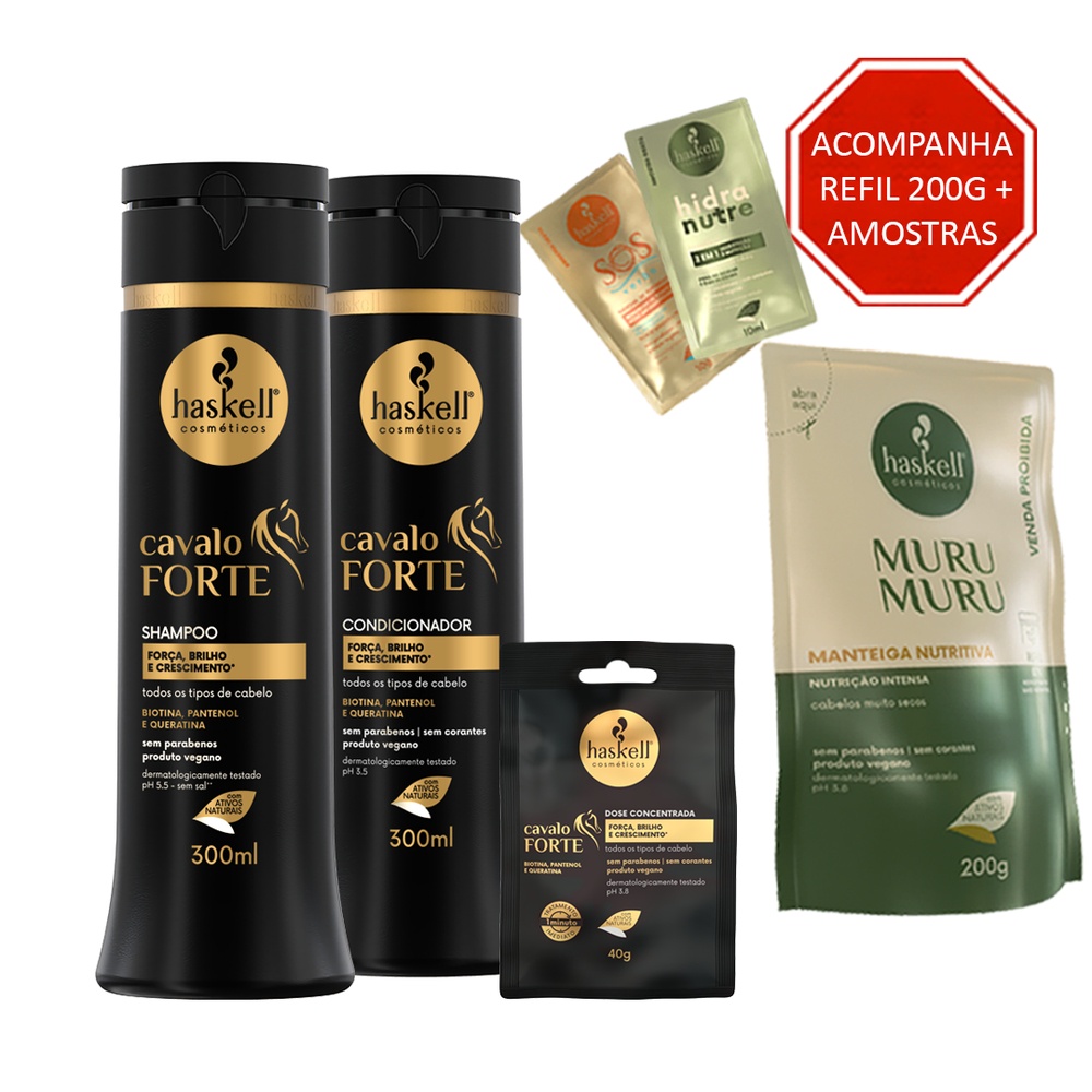 Kit Haskell Cavalo Forte Shampoo e Condicionador 300ml + Dose Cavalo 40g | Shopee Brasil