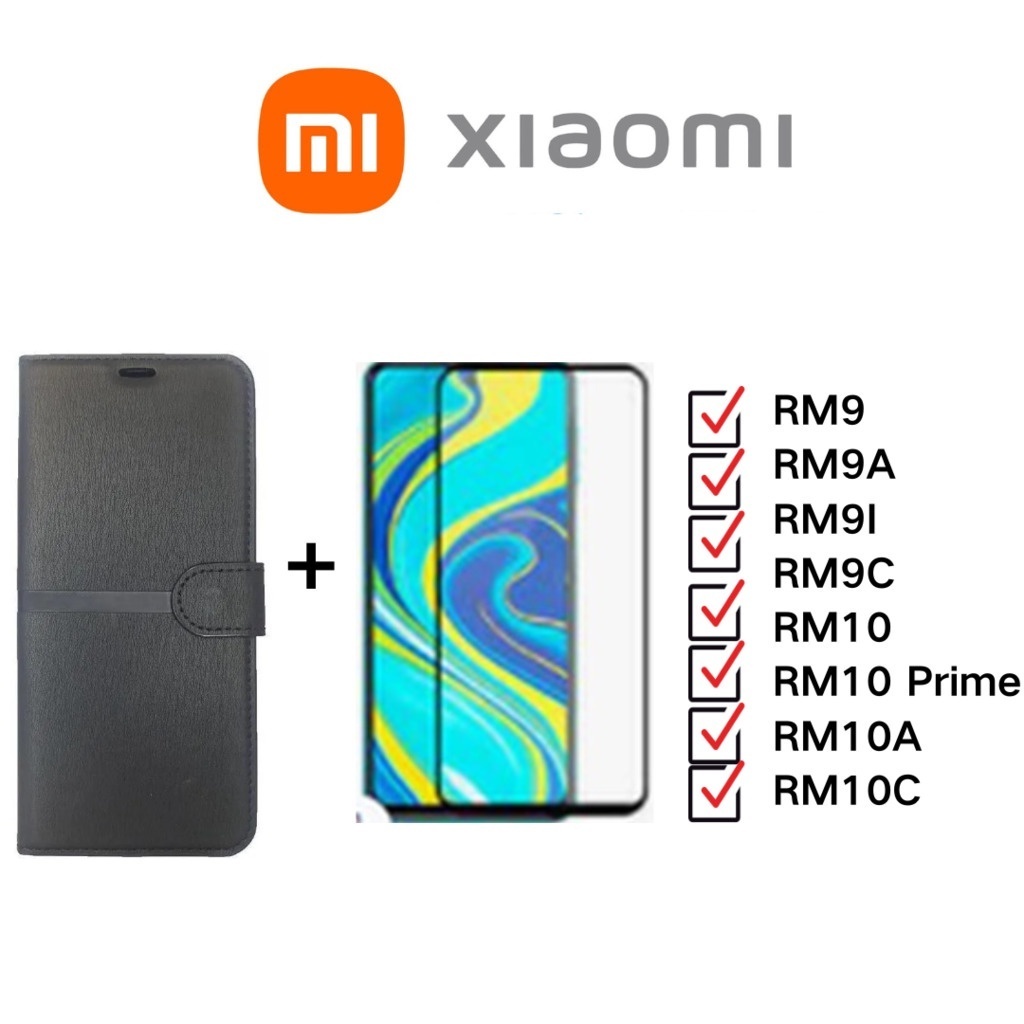 Kit Pelicula de 3D 9D Vidro Temperado + Capinha Carteira Flip Xiaomi Redmi 9/ 9A/ 9i / 9C / RM10 ...