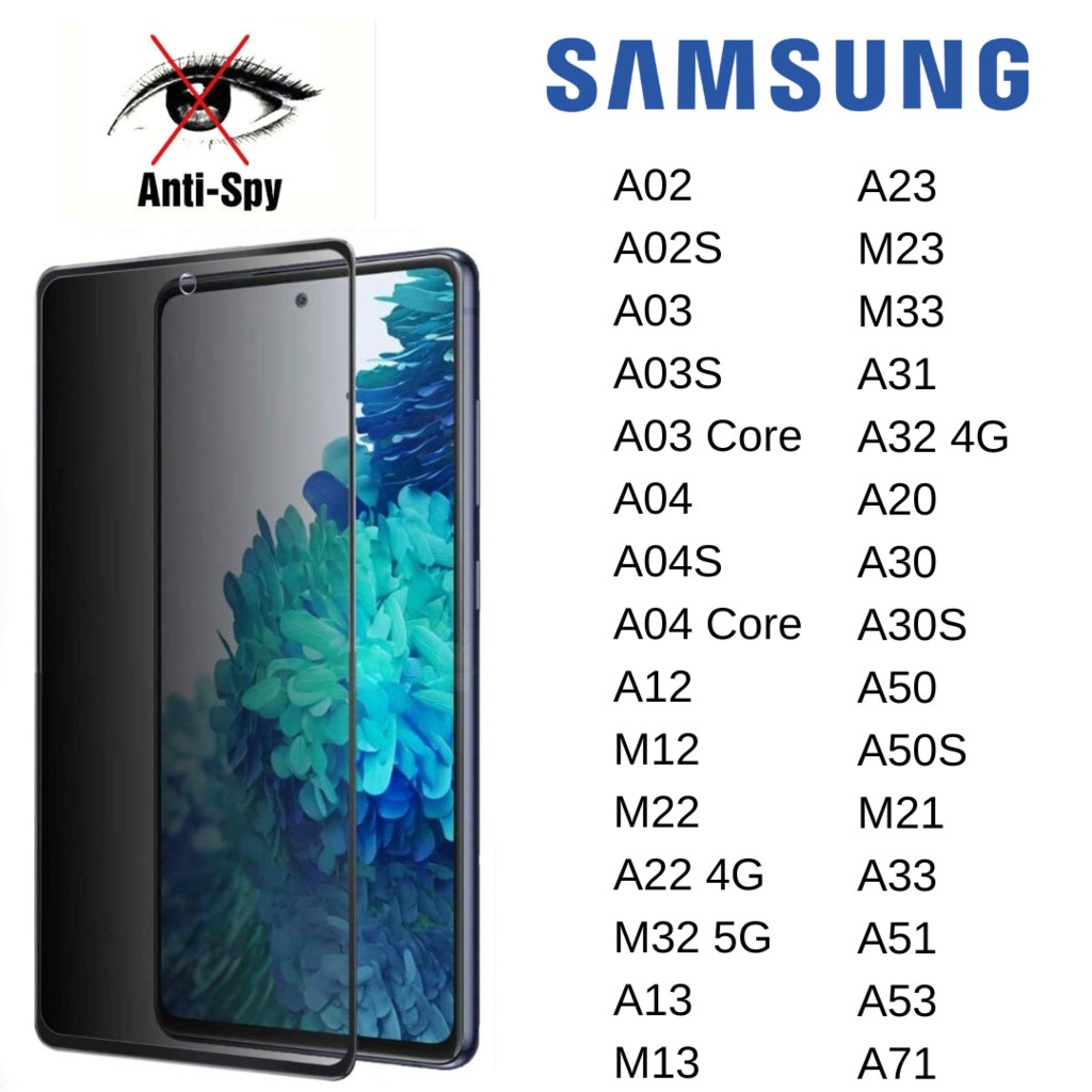 Película 3D Vidro Privacidade Anti Spy Samsung Galaxy A01 A02 A02S A11 A12 A20S A21S A30S A32 ...