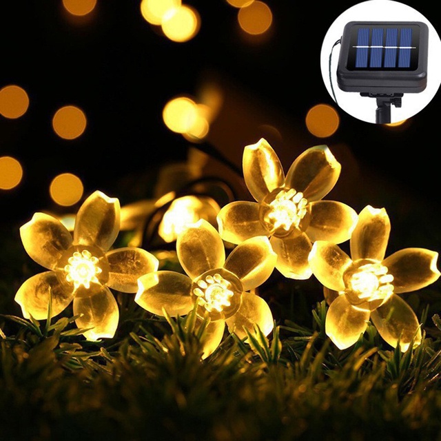 Luz Solar Garlands 5m 7m 12m 22m Flor De Pêssego Lâmpada Power LED ...
