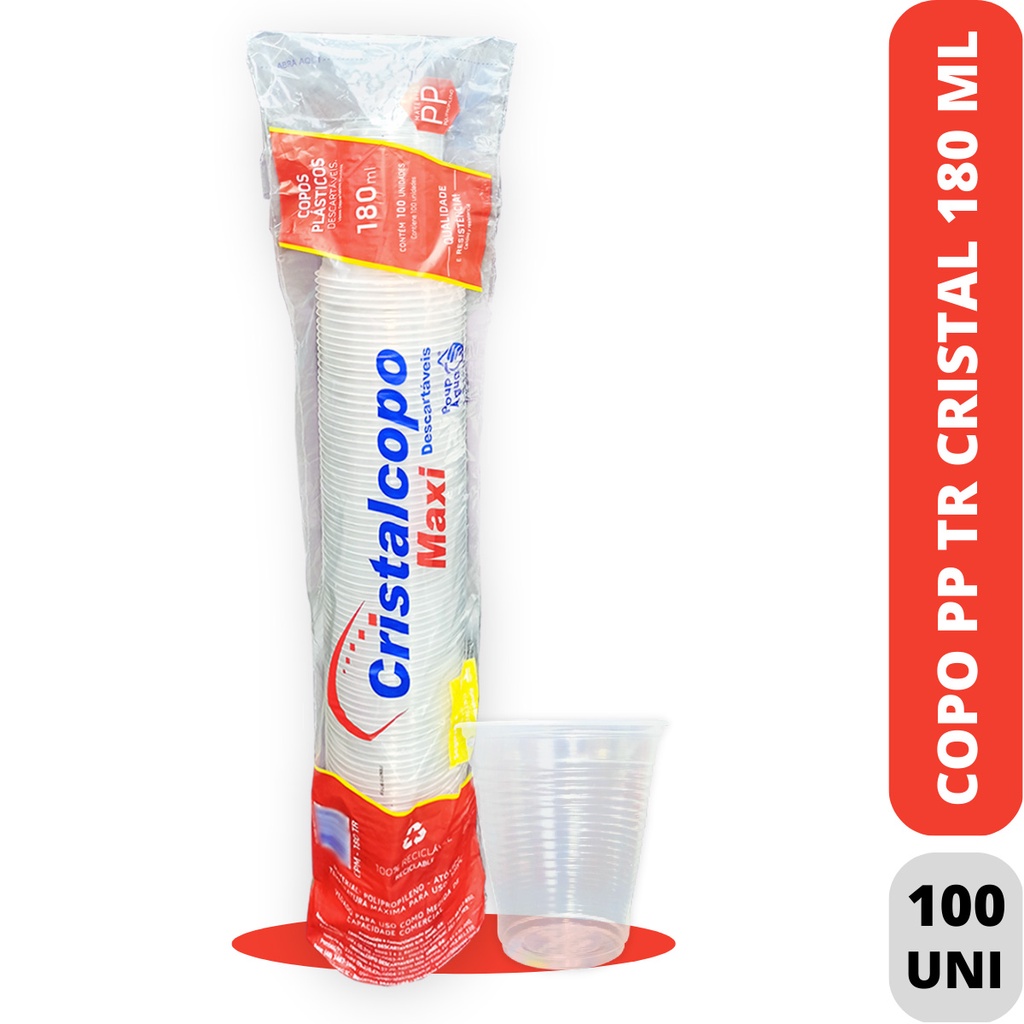 Copo Plastico Descartavel Pp Transparente Cristal 180ml Com 100 Unidades | Shopee Brasil