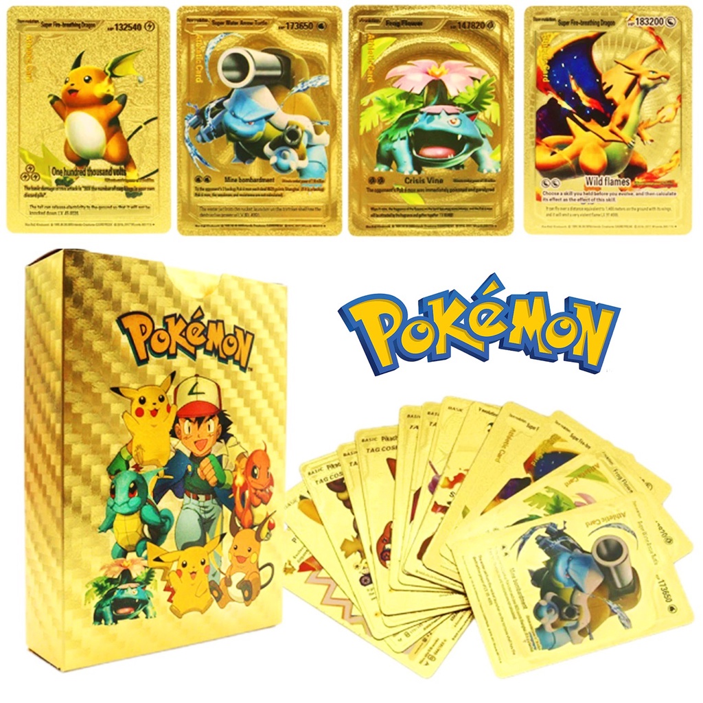 27 Cartas de Pokemon Gold Ouro Cartinhas Douradas | Shopee Brasil