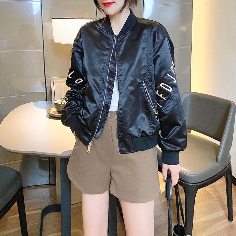 Jaqueta Preta Feminina Curta Estilo Coreano Solto Uniforme De Beisebol ...