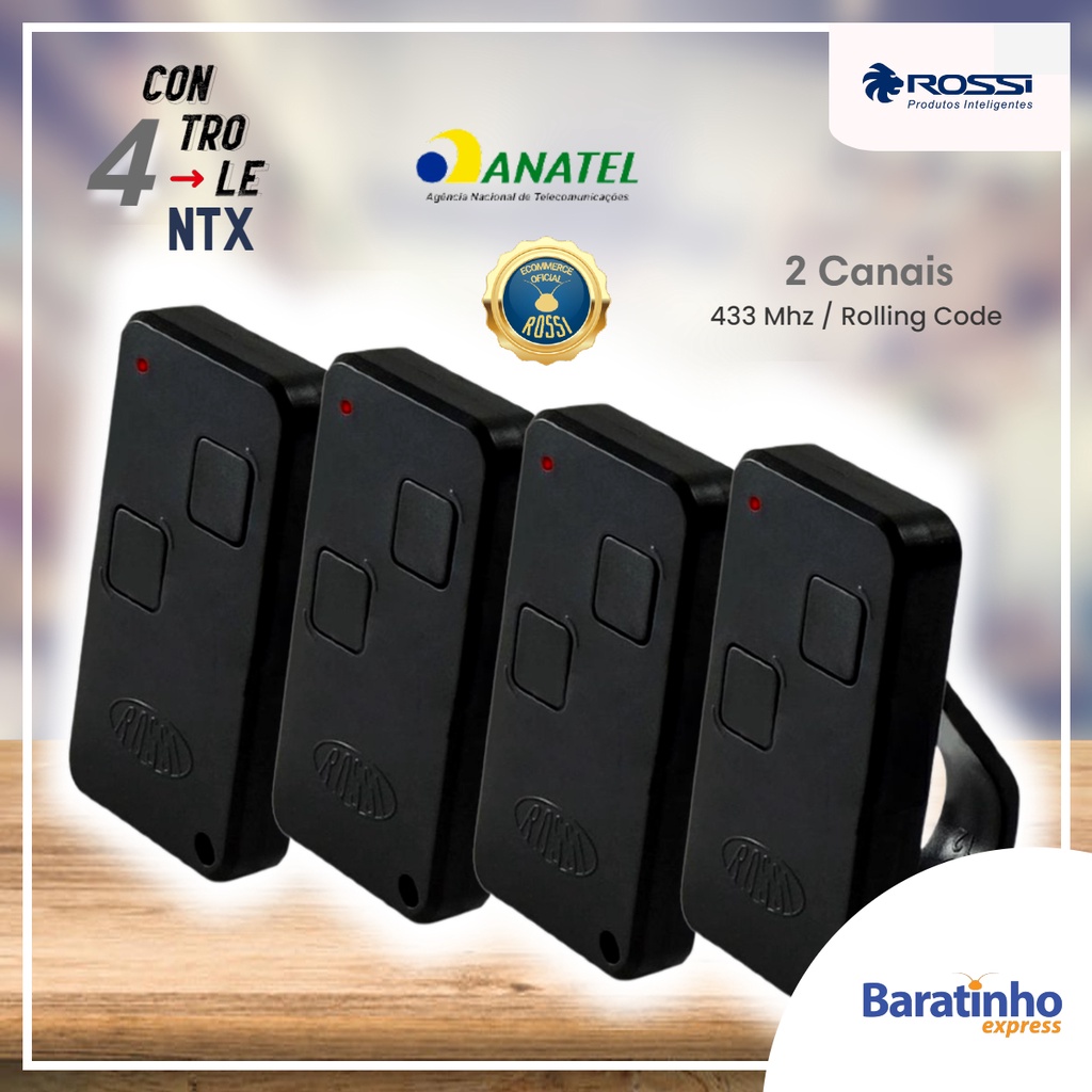 Kit 4 Controle Remoto Portão Rossi NTX Rolling Code 433Mhz | Shopee Brasil