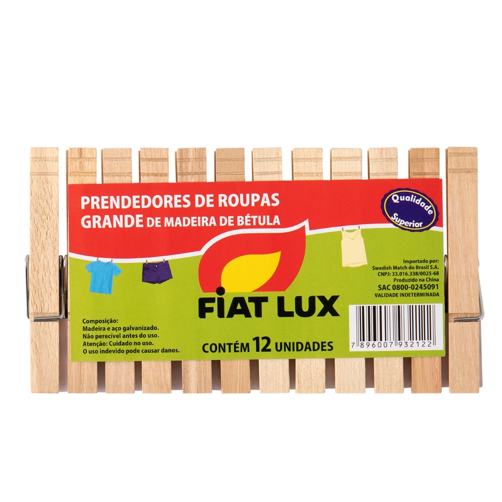 Prendedor De Roupa Grande Resistente Madeira Com 12 Fiat Lux | Shopee ...
