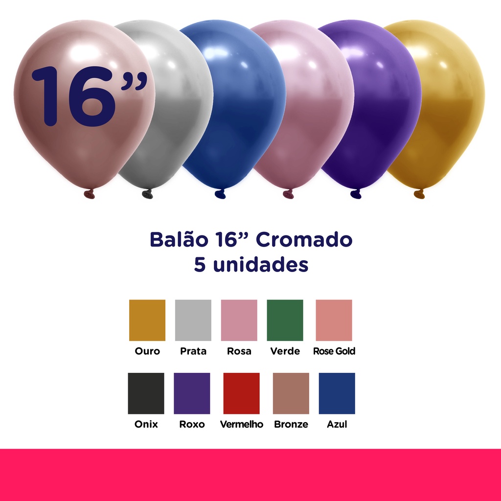 Balão Cromado 16" Diversas Cores – 4 Unidades – Art Latex | Shopee Brasil