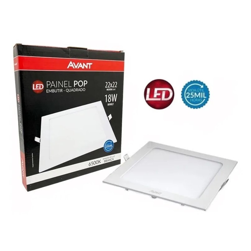 Painel Pop Led 18w Bivolt De Embutir Quadrado 22x22cm | Shopee Brasil