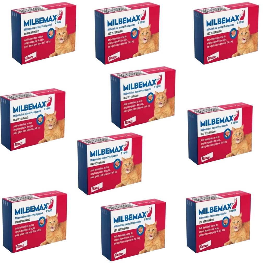 10cxs Milbemax Vermifugo Gatos 2 A 8 Kg 2 Comprimido 16/40MG | Shopee Brasil