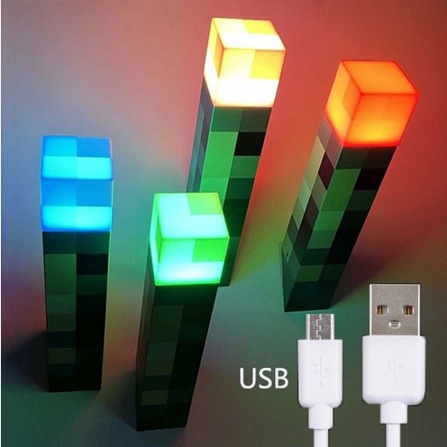 Tocha De Minecraft Lanterna Cores Transformador De Cor Garrafa LED Luz ...