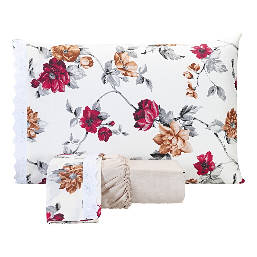 Jogo De Lençol King Estampado 3 Pçs Microfibra Com Lese Bordado ...