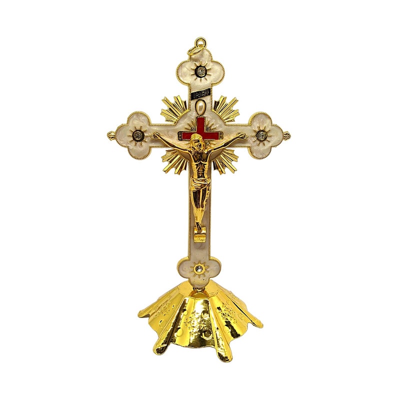 Crucifixo Em Metal Para Parede E Mesa Resinado com Pedestal 17cm Cruz ...