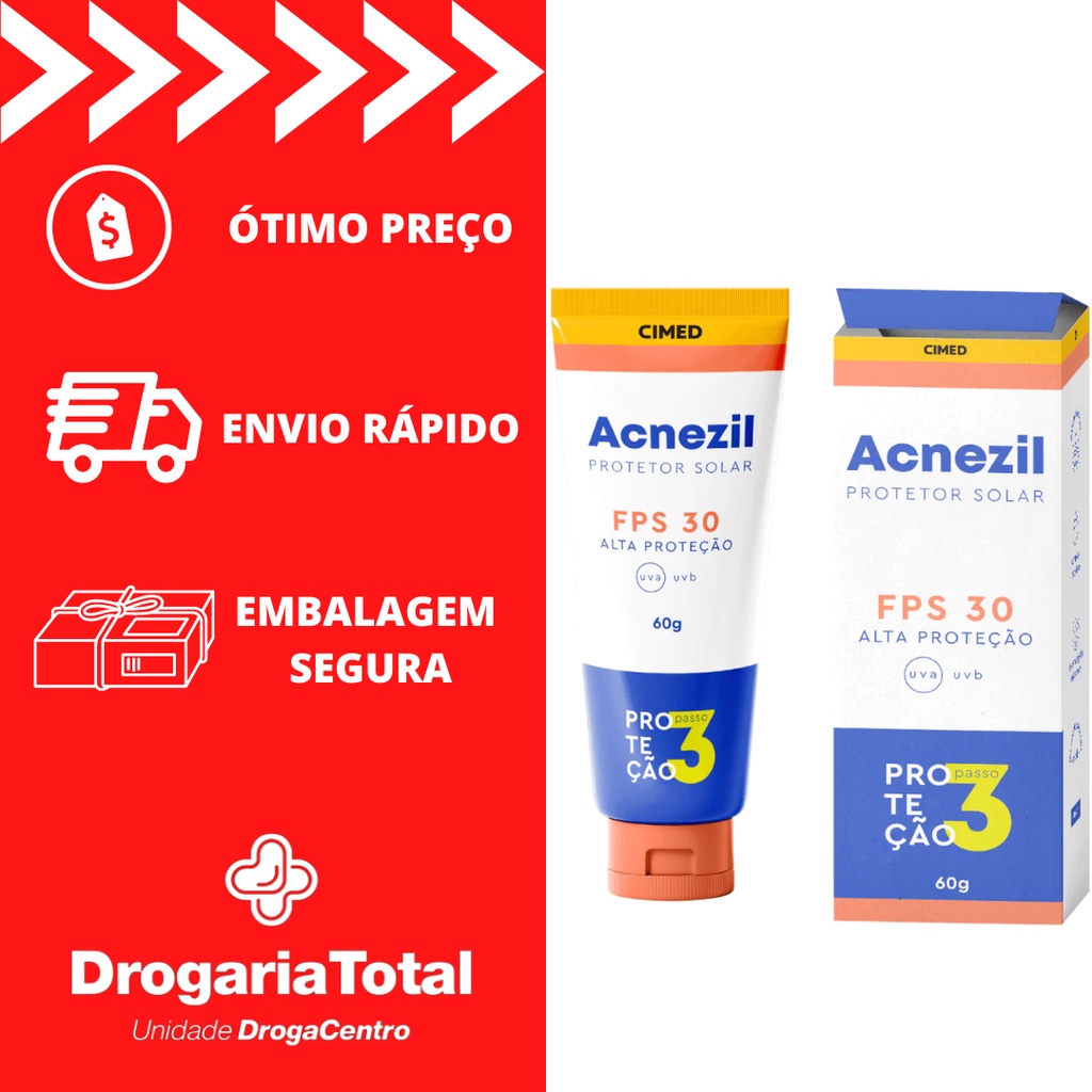 Protetor Solar Acnezil FPS 30 Alta Proteção UVA UVB Oil Control 60g ...