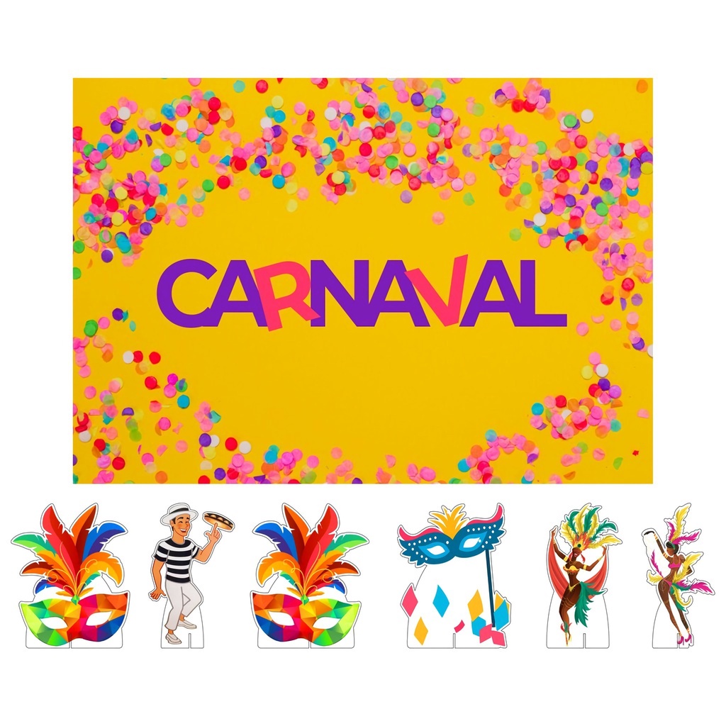 Kit Painel em lona tema Carnaval 1,50 x 1,00 e 6 displays mesa 25cm ...