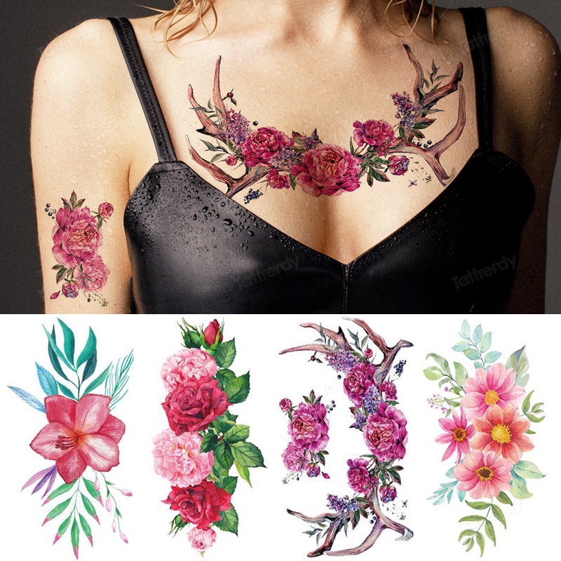 24 Kinds Flowers Tatuagem Temporária À Prova Dágua Corpo De Girassol