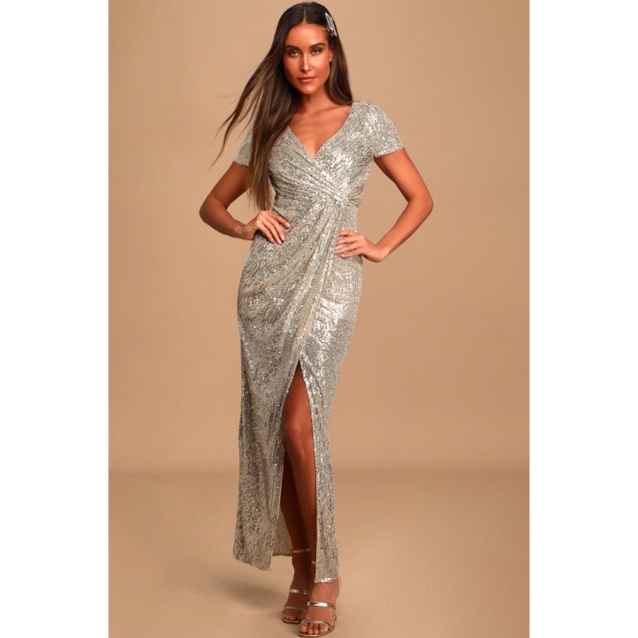 Coquetel Noturno De Casamento Elegante Festa Manga Curta Lantejoulas ...